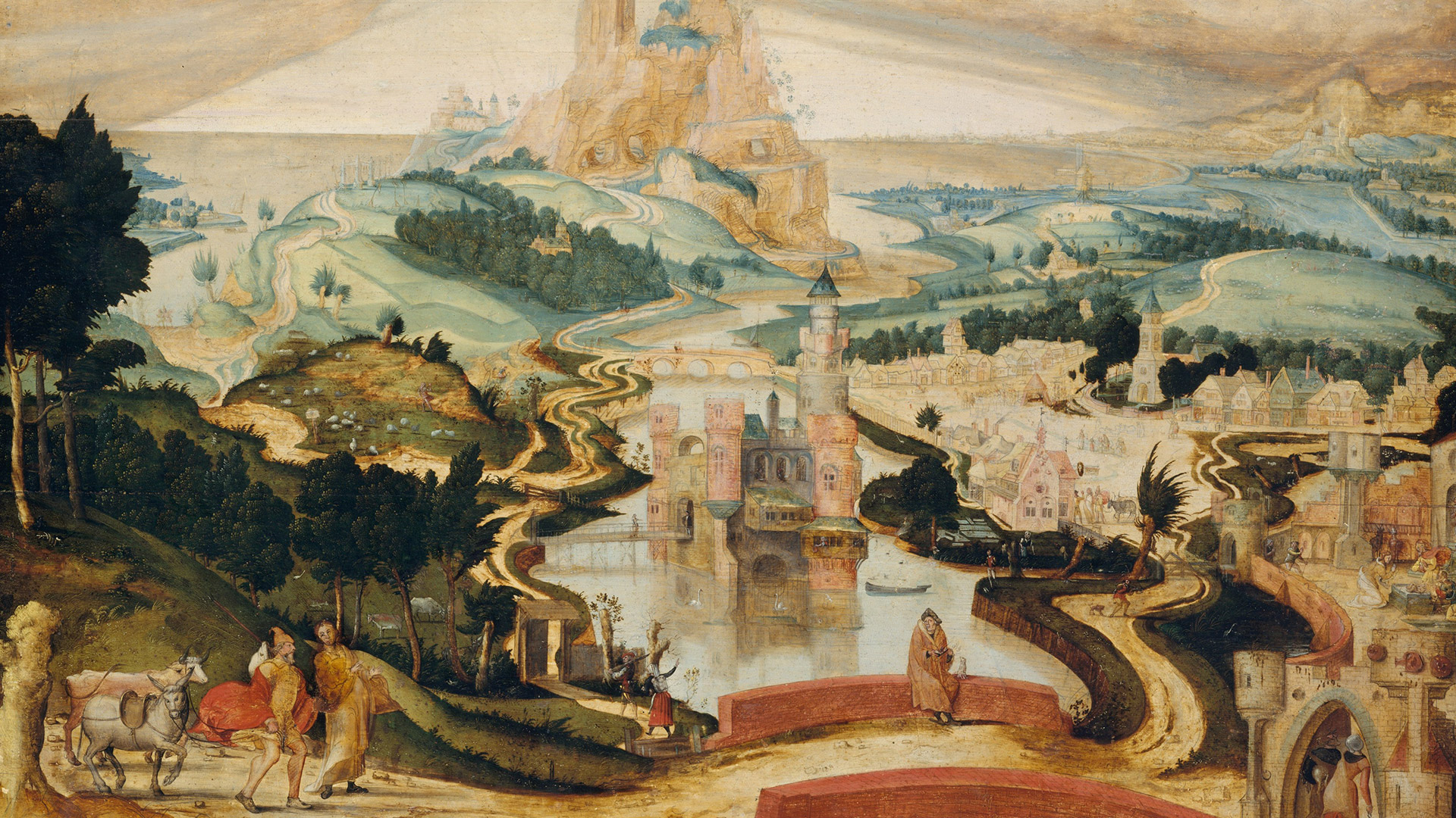 The Arrival in Bethlehem , landscape painting with a narrative ...